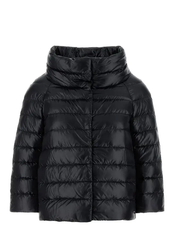 Herno Quilted Down Jacket With Logo Plate - Black