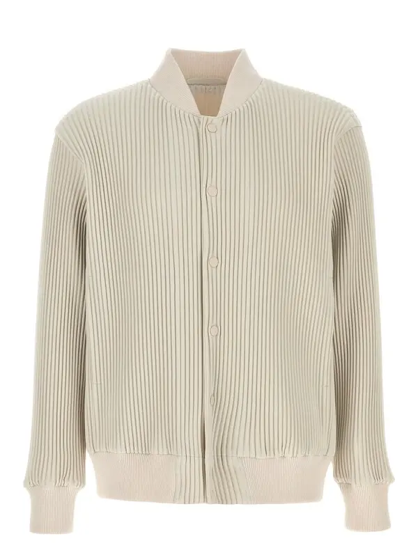 Issey Miyake Homme Plissé Pleated Bomber Jacket - White