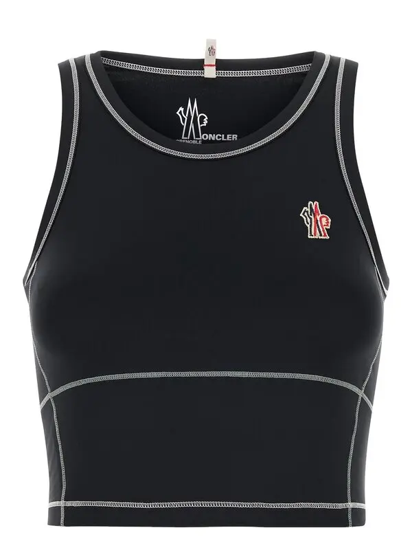 Moncler Stretch Nylon Cropped Top With Logo Patch - Black