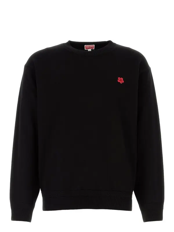 Kenzo Wool Sweater With Boke Flower Appliqu - Black