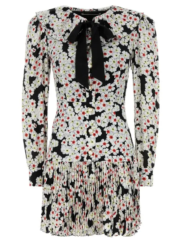 Alessandra Rich Floral Print Silk Mini Dress - White