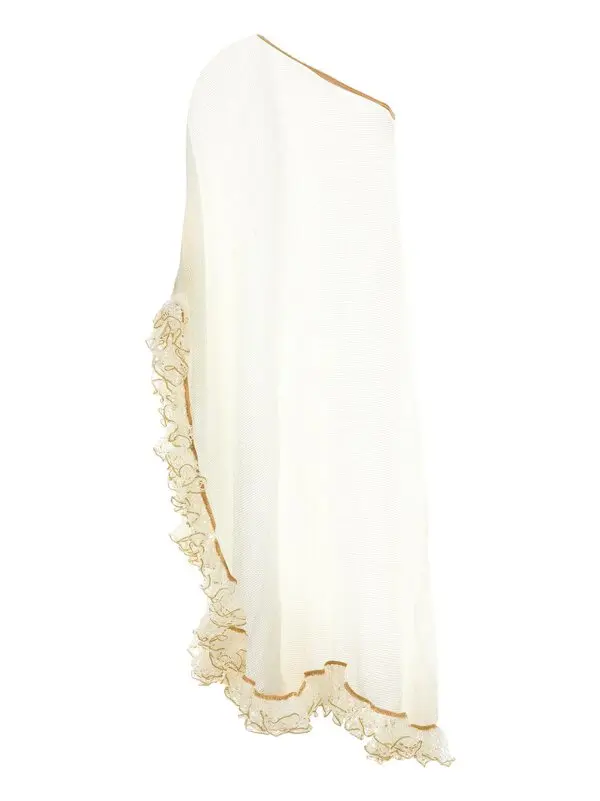 My Beachy Side Crochet Kaia Caftan With Ruffles And Lurex Trimmings - White
