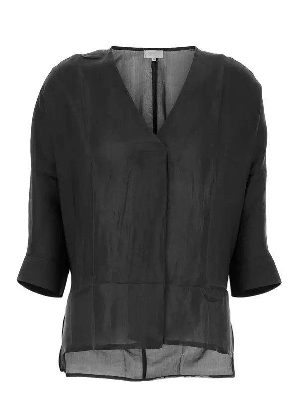 THE ROSE IBIZA Silk Blouse With V-neckline And Button Cuffs - Black