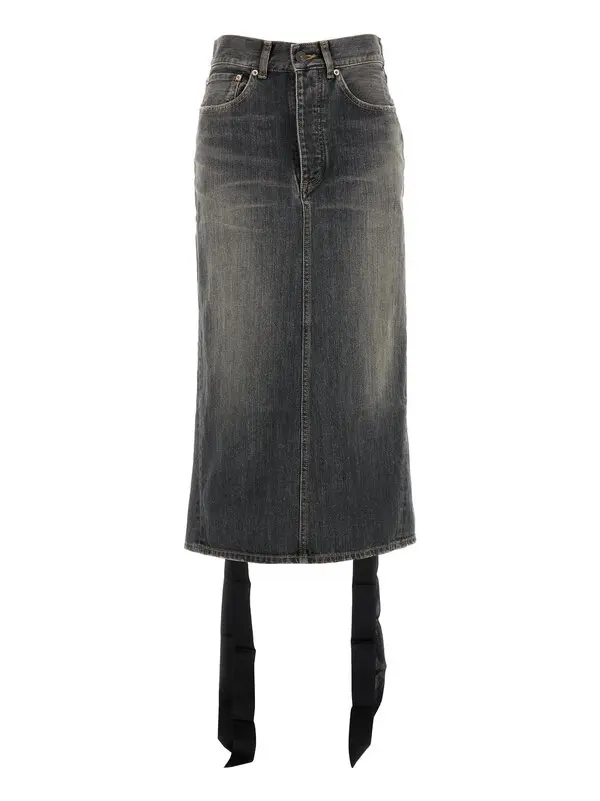 Balenciaga Denim Skirt With Lace Detail - Black