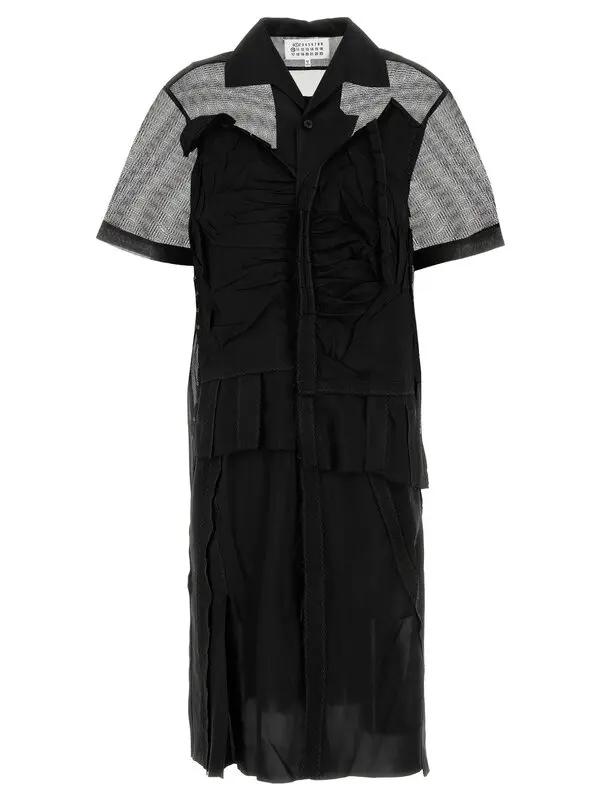 MAISON MARGIELA Mesh Shirt Dress With Viscose Inserts - Black