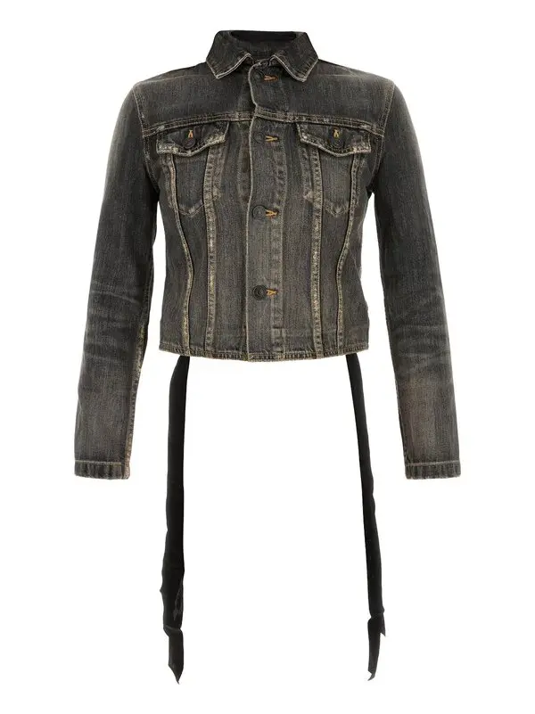 Balenciaga Denim Jacket With Lace Detail - Black