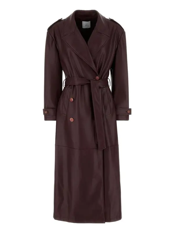 LE SULLY STUDIO Burgundy Synthetic Leather Trench Coat - Red