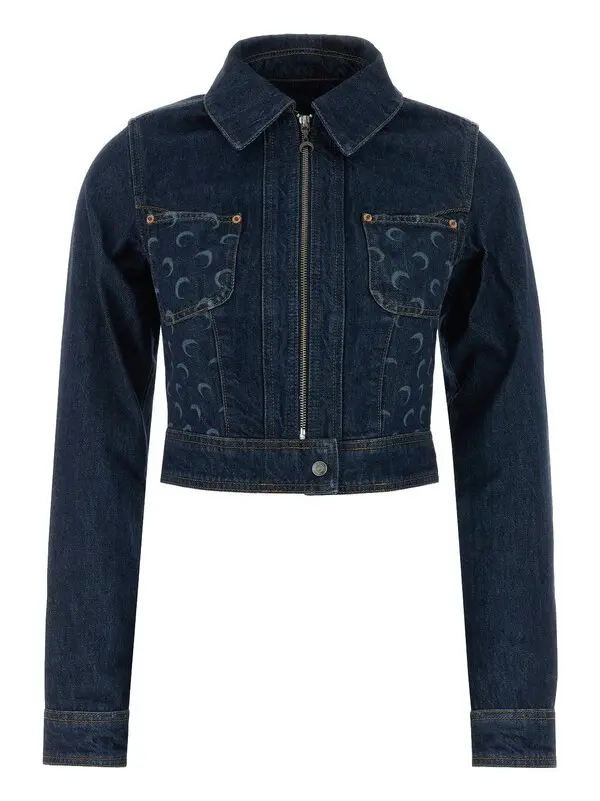MARINE SERRE Dark Denim Jacket With Moon Print - Blue