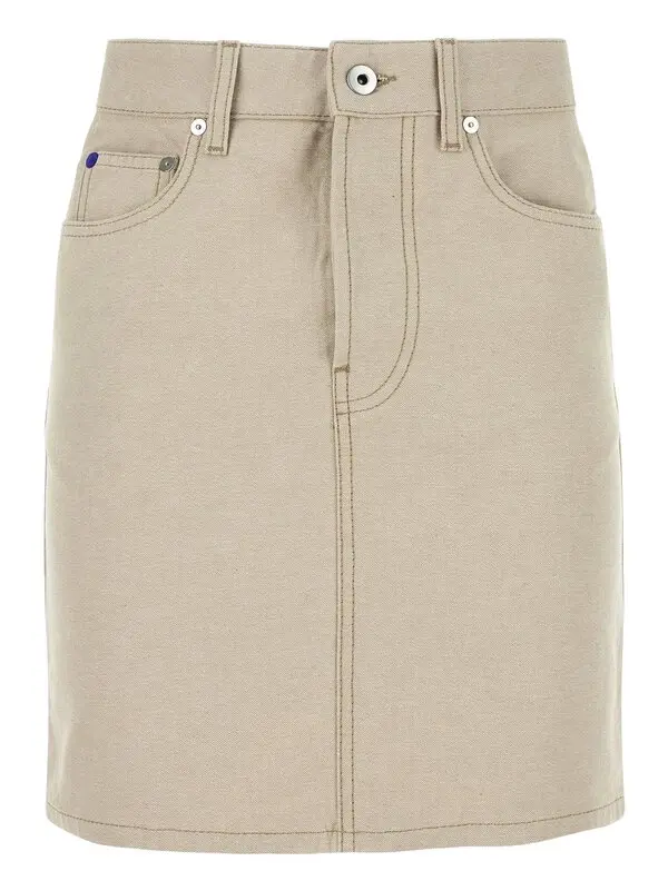 Burberry Denim Mini Skirt With Embroidered Equestrian Knight - Light Brown