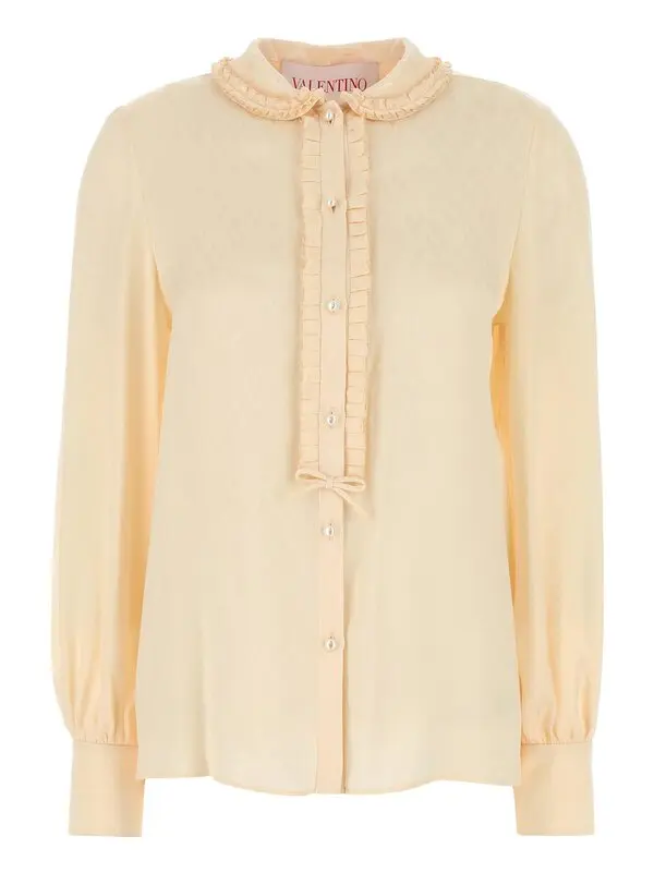 Valentino Garavani Silk Shirt With Geometric Embroidery And Bow Detail - Yellow