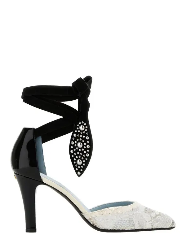 Valentino Garavani Two-tone Lace And Leather Pumps With Vlogo Detail - White