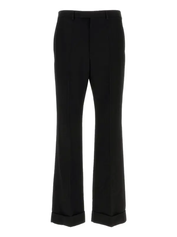 Valentino Garavani Wool Trousers With Central Ironed Pleats - Black