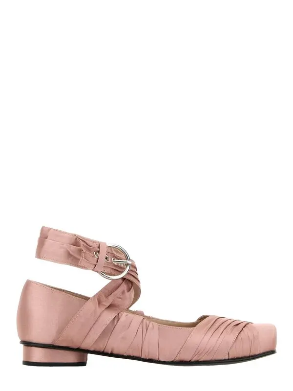 ALOHAS Powder Satin Volant Ballerinas With Adjustable Ankle Strap - Pink