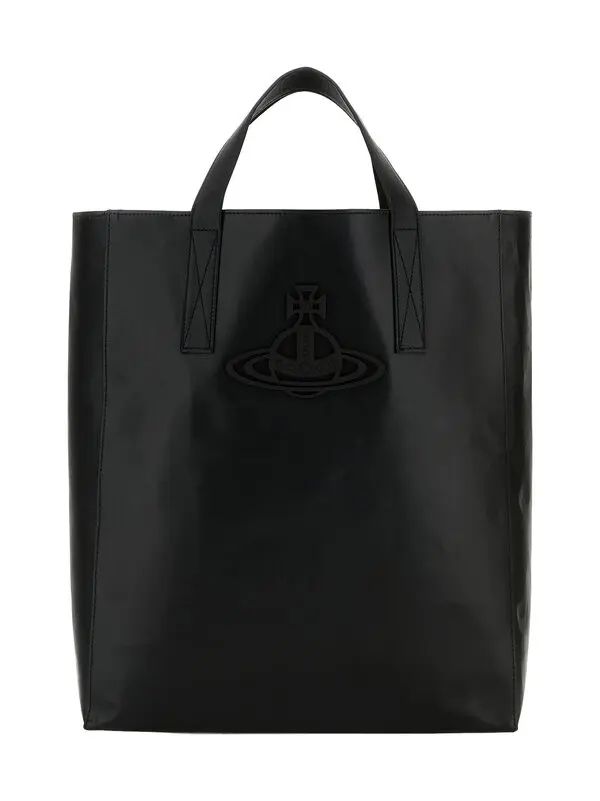 VIVIENNE WESTWOOD Medium Sarah Shopping Bag In Smooth Leather - Black