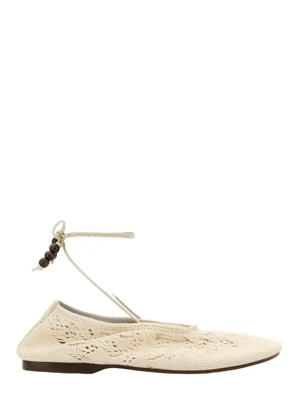 ALOHAS Ivory Crochet Ballerinas With Tie Fastening - White