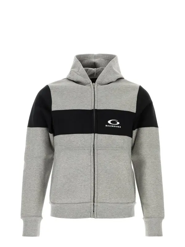 Balenciaga Mélange Cotton Sweatshirt With Contrasting Inserts And Embroidered Logo - Grey
