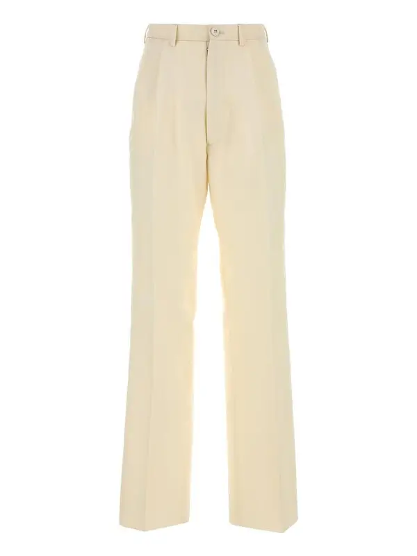 MAISON MARGIELA Cream Mohair Blend Trousers With Contrast Bands - Yellow