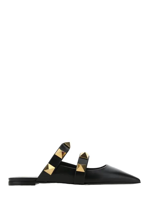 Valentino Garavani Leather Roman Stud Slippers - Black