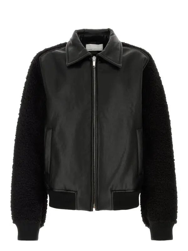 Random Identities Leather Jacket With Teddy Inserts - Black