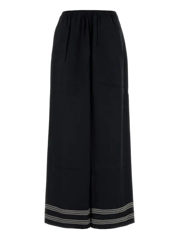 BODE Viscose Mathilde Wide-leg Trousers With Embroidered Hem - Black
