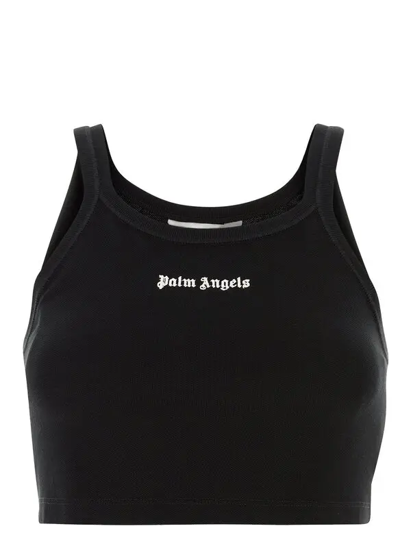 Palm Angels Cropped Cotton Piquet Top - Black