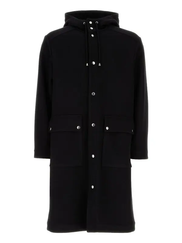 Aspesi Wool Blend Drawstrings Hooded Parka - Black