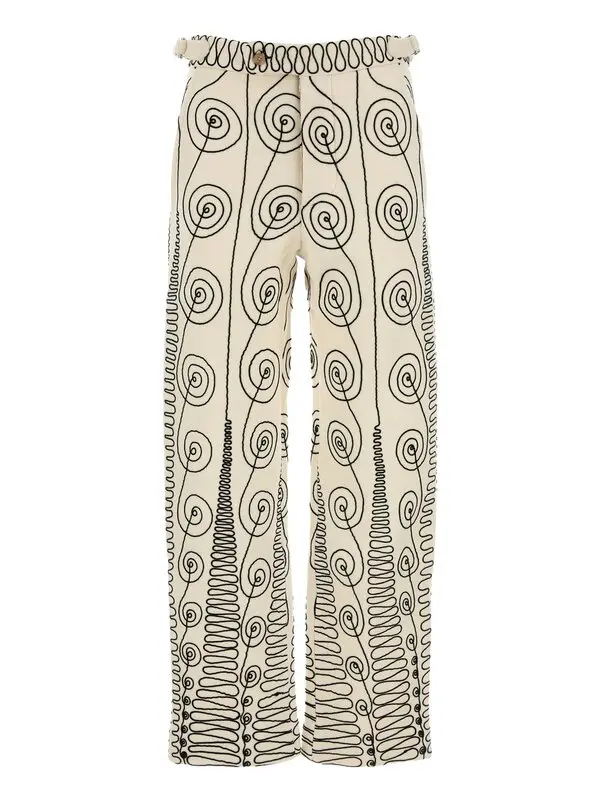 BODE Embroidered Wool Quillwork Pants - White