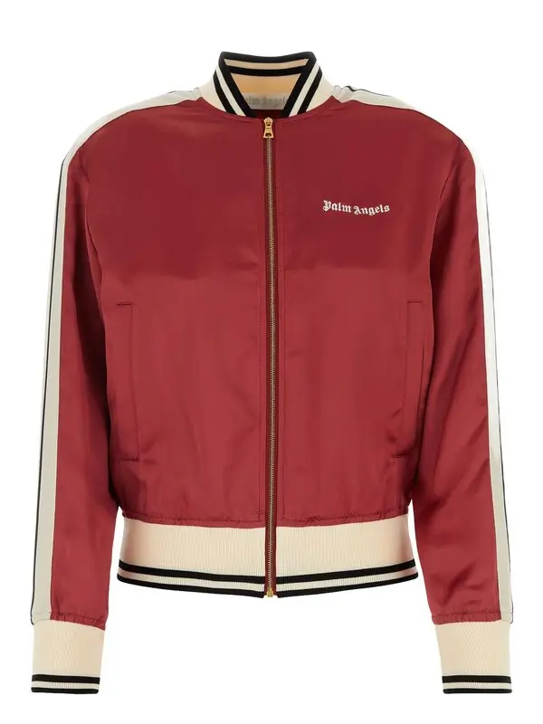 Palm Angels Viscose Bomber Jacket With Embroidered Logo - Red