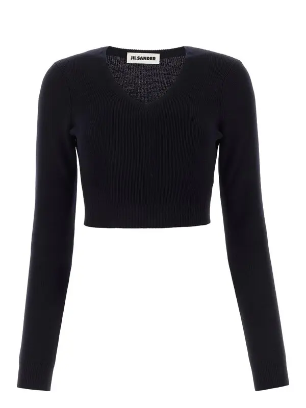 JIL SANDER Midnight Wool Cropped Sweater - Blue