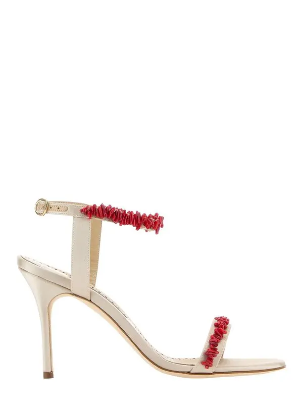 Manolo Blahnik Satin Ciezan Sandals With Embellished Straps - Light Brown