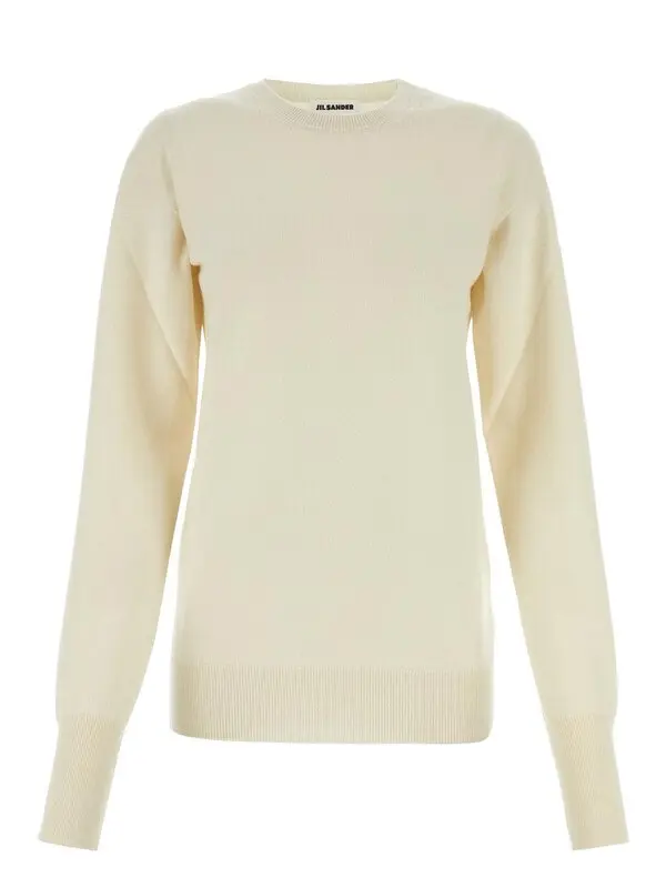 JIL SANDER Pure Cashmere Ribbed Crew Neck Sweater - White