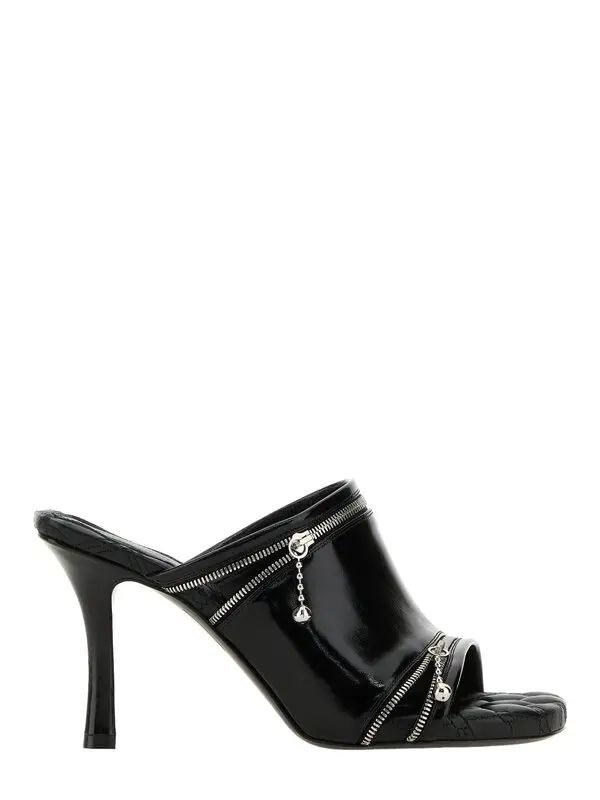 Burberry Leather Peep Mules With Stiletto Heel - Black