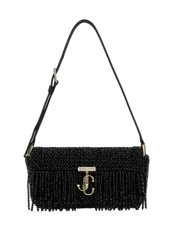 JIMMY CHOO Rhinestone Embellished Fringe Shoulder Bag - Black
