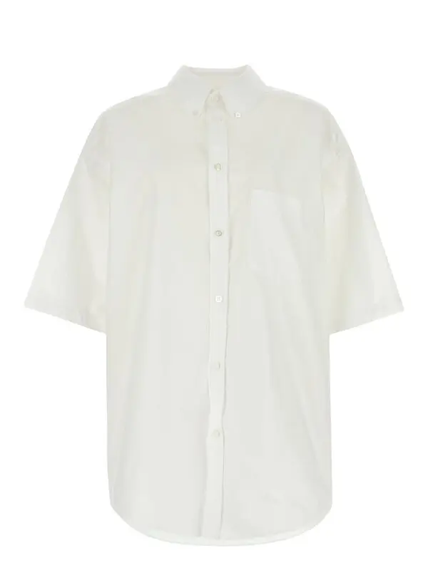 Balenciaga Oversized Poplin Shirt With Contrast Logo Print - White