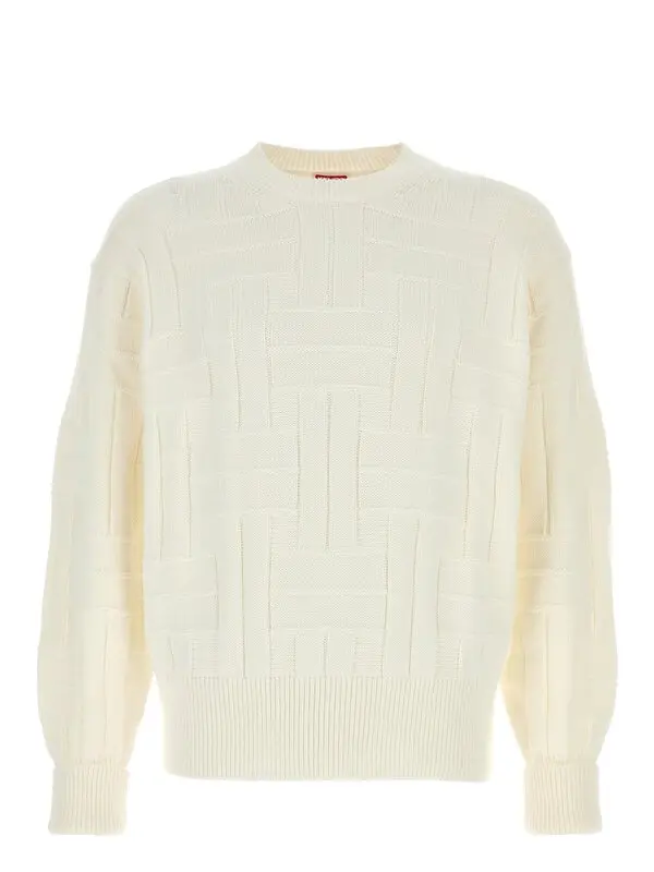 Kenzo Pure Cotton Embroidered Crew Neck Sweater - White