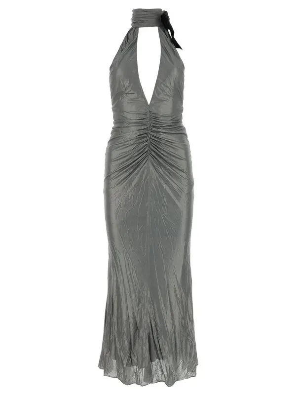 Alessandra Rich Halterneck Plunge V-neck Dress - Grey