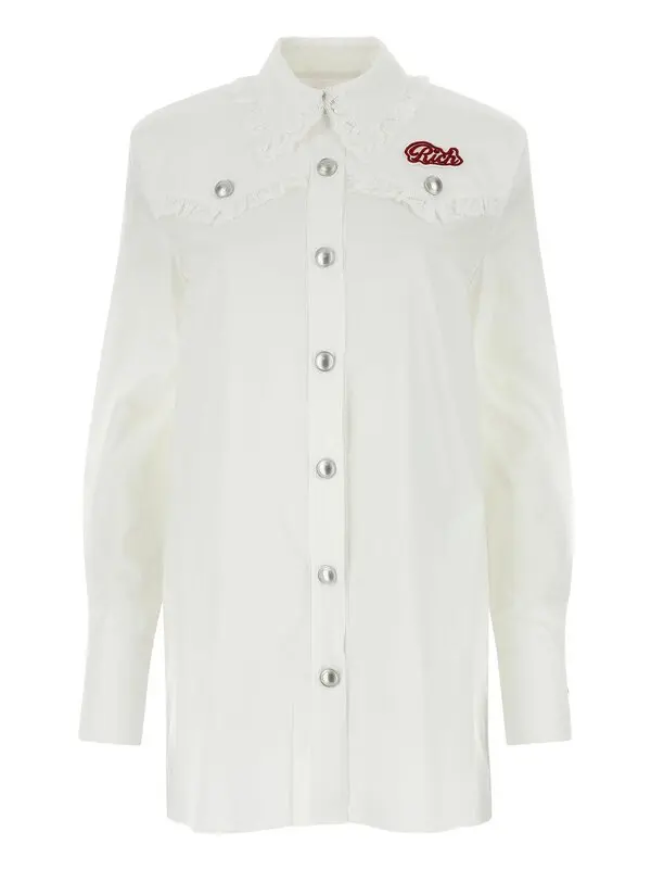 Alessandra Rich Cotton Poplin Shirt Dress With Lace Inserts - White