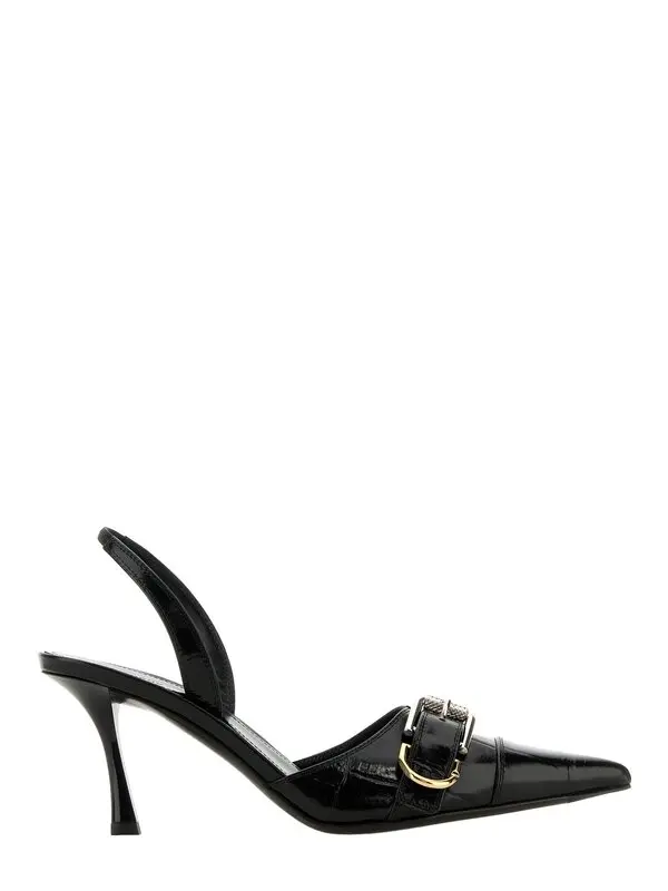 Givenchy Voyou Embossed Calf Leather Slingback Pumps With Buckle Detail - Black
