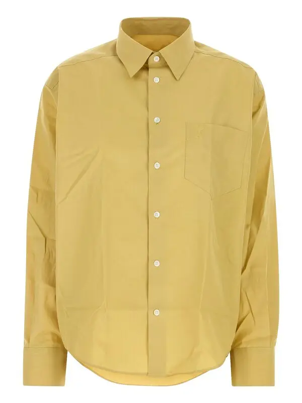 Ami Acid Poplin Shirt With De Coeur Embroidery - Green