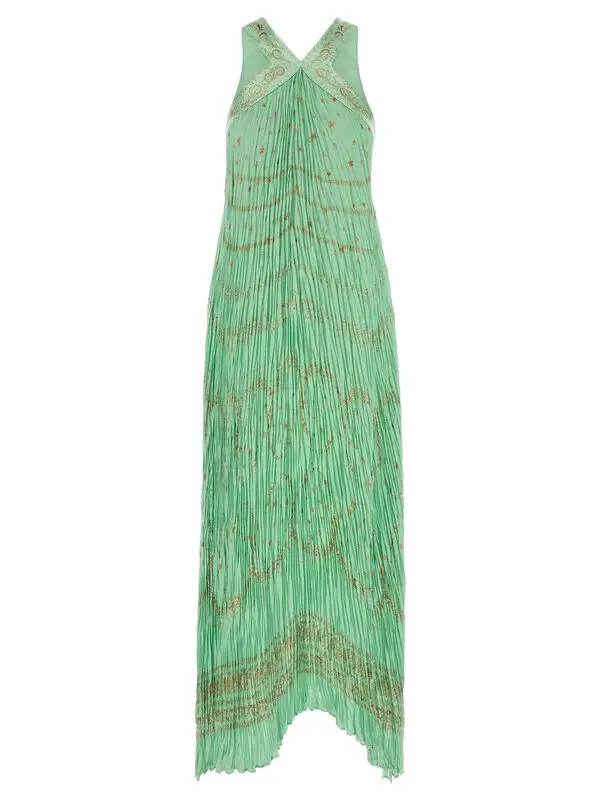 Alberta Ferretti Printed Creased-effect Satin Halterneck Maxi Dress - White