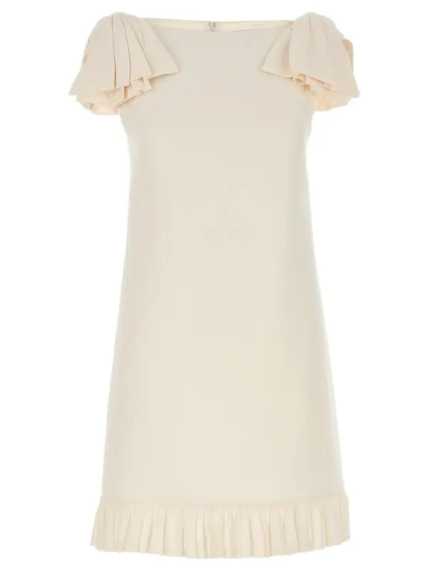 Valentino Garavani Wool Blend Dress With Pleated Inserts - White