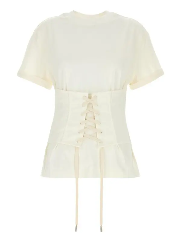 Alexander McQueen Cotton T-shirt With Lace-up Detail - White