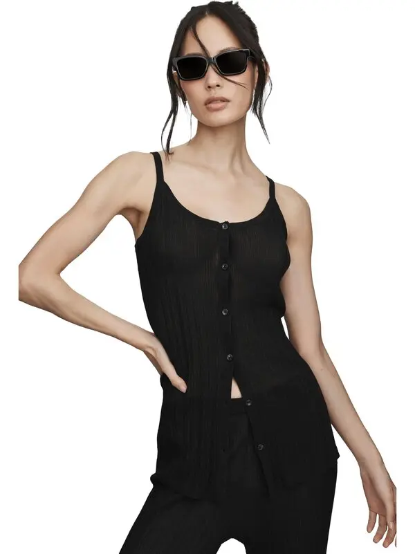 Alo Yoga Sunlit Button Down Knit Tank Top - Black