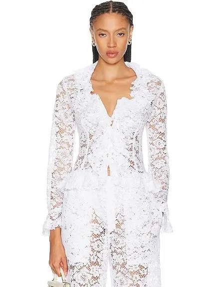 LUDOVIC DE SAINT SERNIN Lace Ruffle Blouse - White