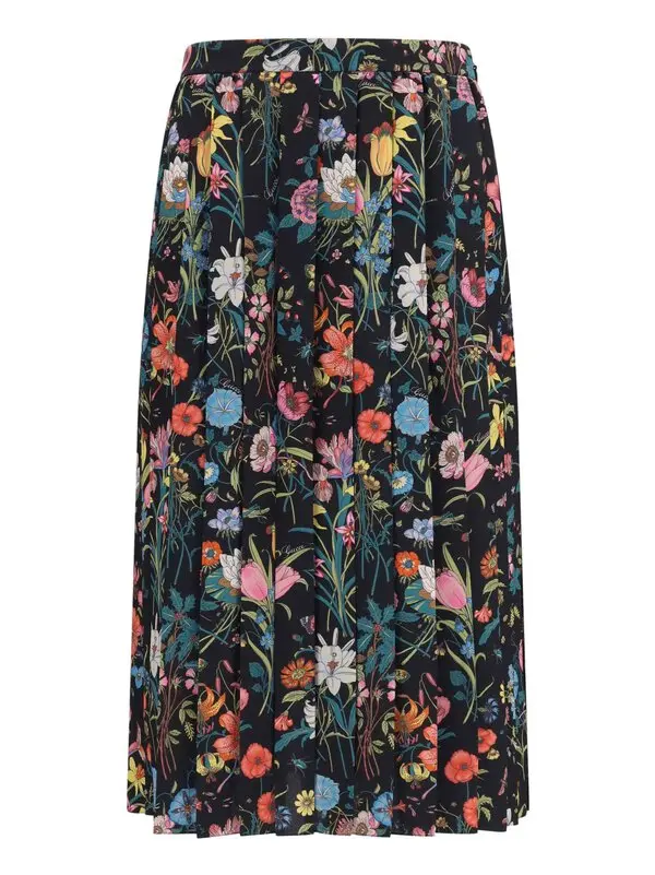 Gucci Flora Printed Silk Midi Skirt - Multicolour