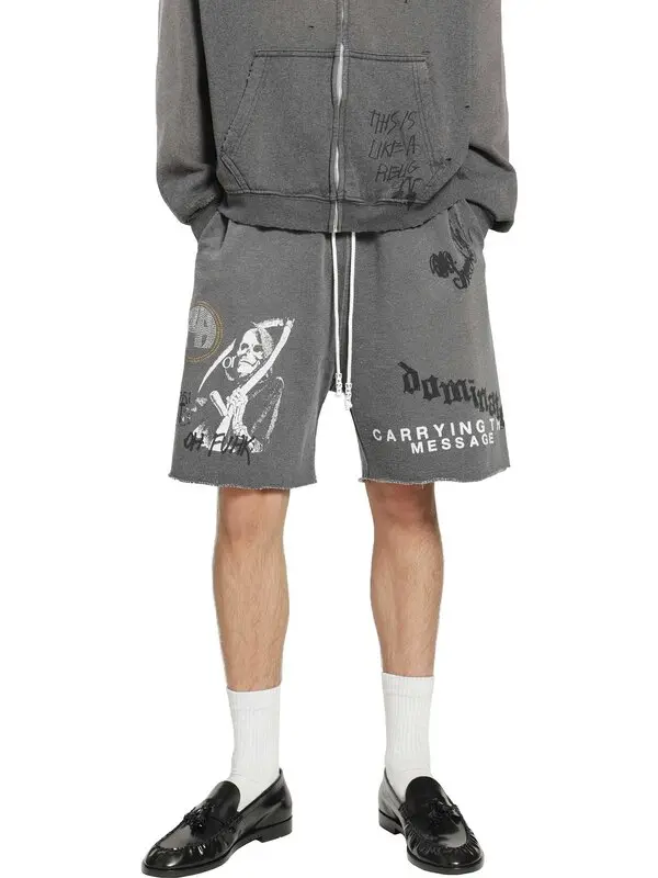 PALY HOLLYWOOD Carrying The Message" Vintage Wash Sweatshorts - Grey