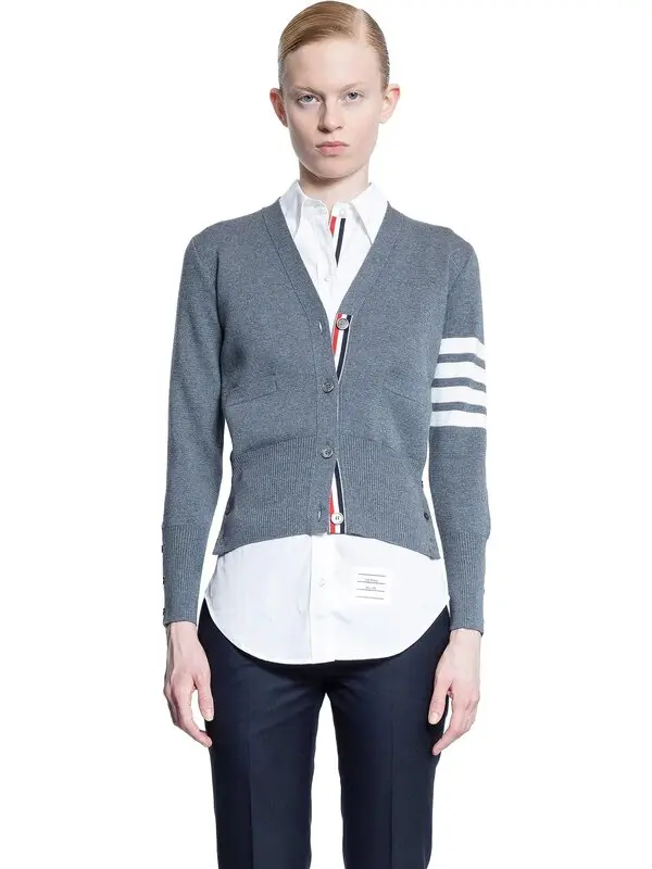 Thom Browne Wool 4-bar V-neck Cardigan - Grey