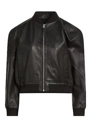 Bolongaro Trevor Leather Bomber Jacket With Knitted Trims - Black