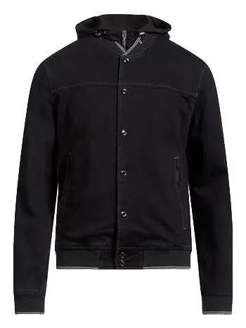 MOORER Denim Bomber Jacket With Detachable Hood - Black