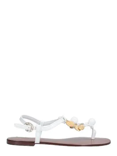 Dolce & Gabbana Soft Leather And Textile Fiber Thong Sandals With Embellishments - White